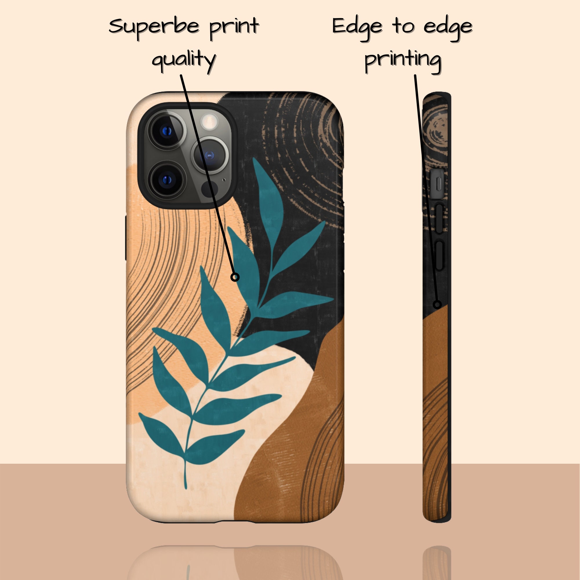 Abstract Modern Neutral & Teal Floral Boho Phone Case Iphone | Etsy