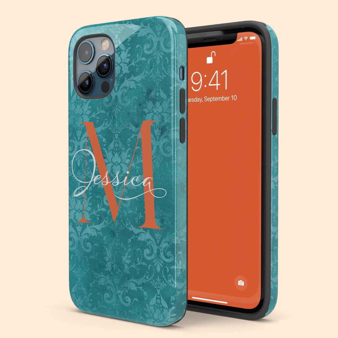 Personalized Initial iPhone 17 Air Case, Custom Turquoise Damask ...