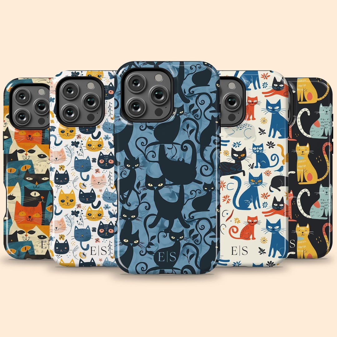 Custom Initials Boho Tabby Cat iPhone 16 Pro Max Case, Personalized ...