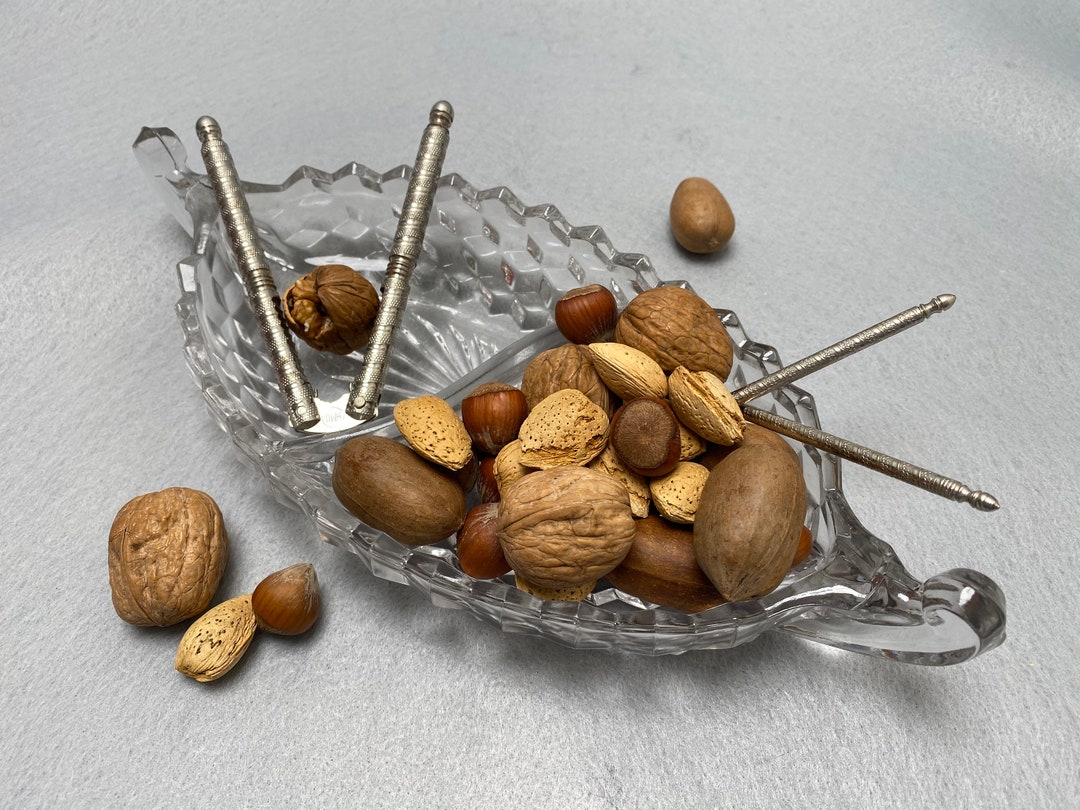 Complete Set, Fostoria Cubist Glass Boat Nut Dish With HMQ Nutcracker, Picks AND Mixed Nuts! - Etsy