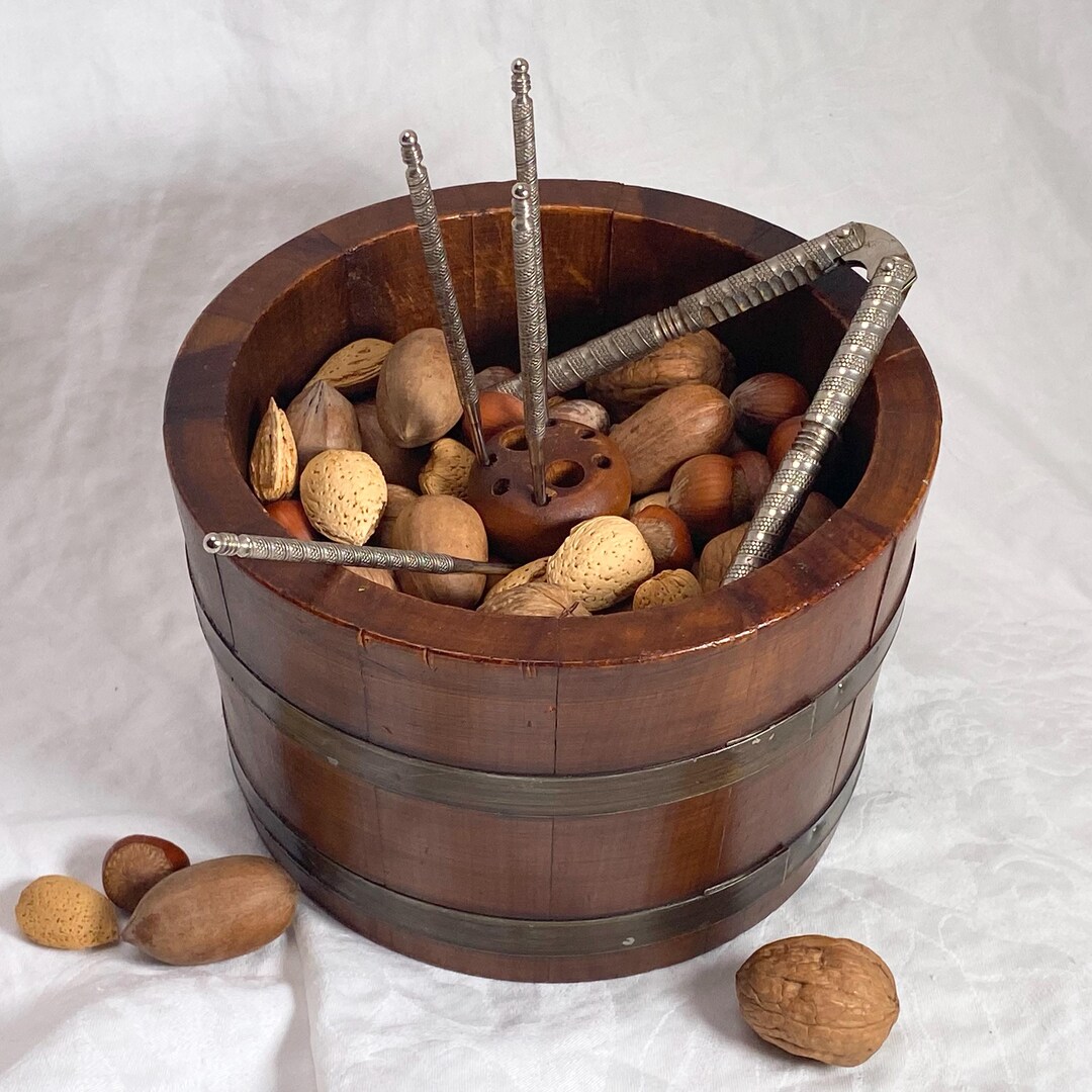 Barrel of Fun Nut Bowl, HMQ Nut Cracker, 4 Picks and 1 Pound Mixed Nuts ...