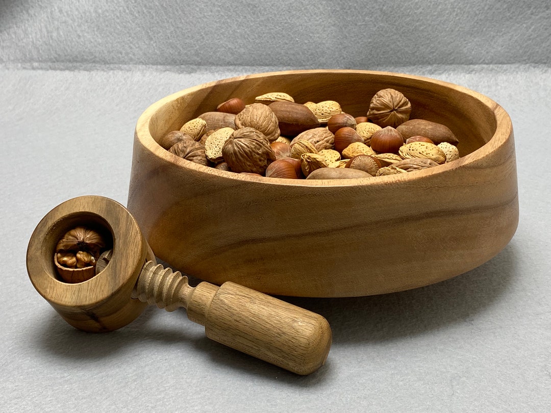 Complete Slovakian Nut Set, Sleek Wood Bowl, Wood Screw-type Nutcracker, AND 1 Pound Mixed Nuts ...