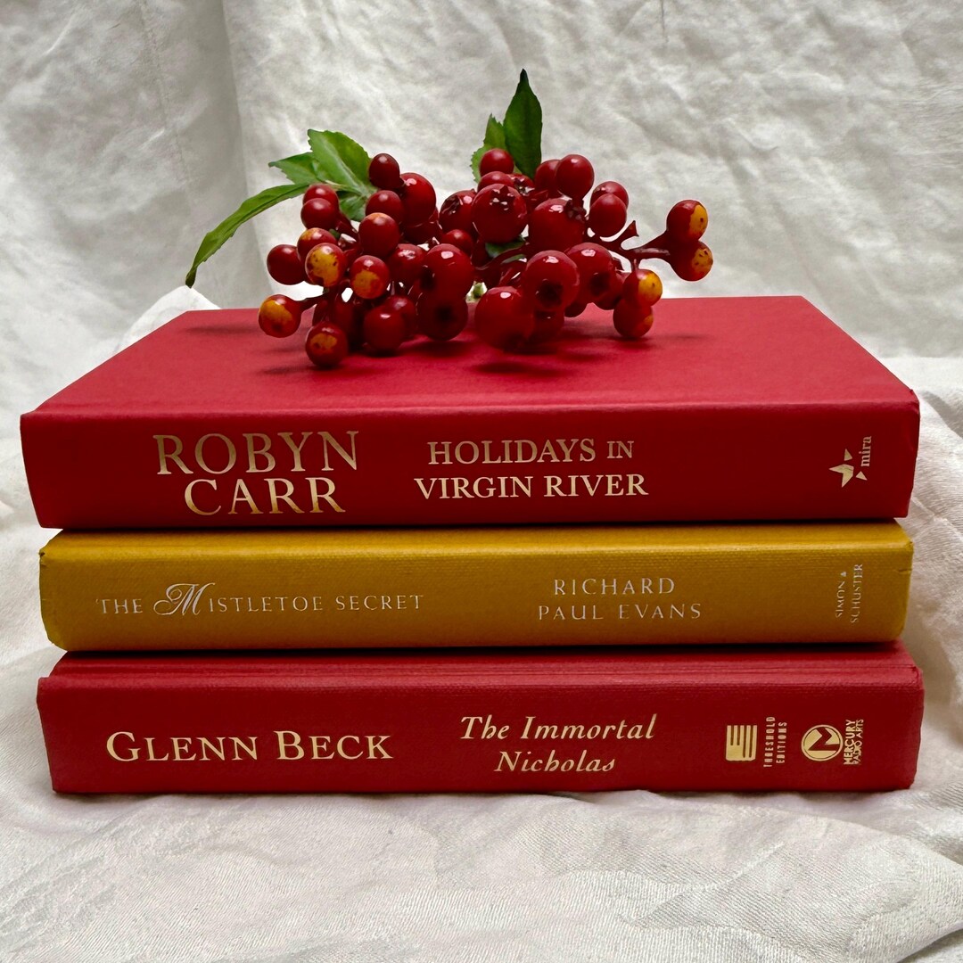 Christmas Book Stack: Red and Gold Holiday Decor Books, Set of 3 - Etsy