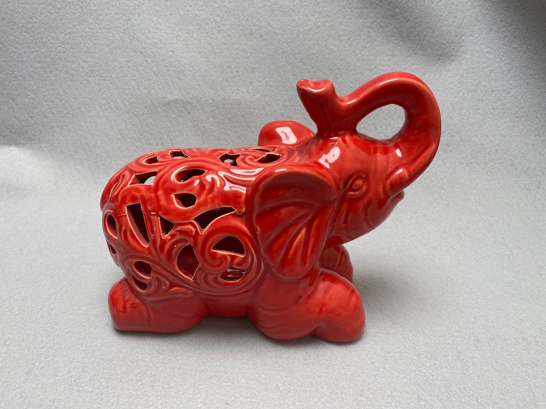 9 Inch Long Red Ceramic Elephant With Trunk Up - Etsy