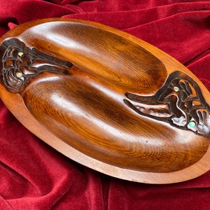 Hand Carved New Zealand Maori Wood Bowl With Paua (abalone) Shell Inlay ...