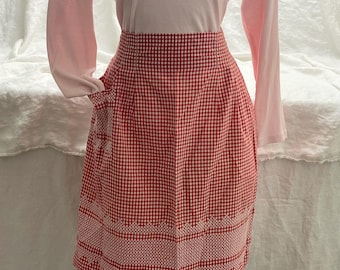 Vintage Red Gingham Apron With Chicken Scratch Embroidery, Hand Crafted ...