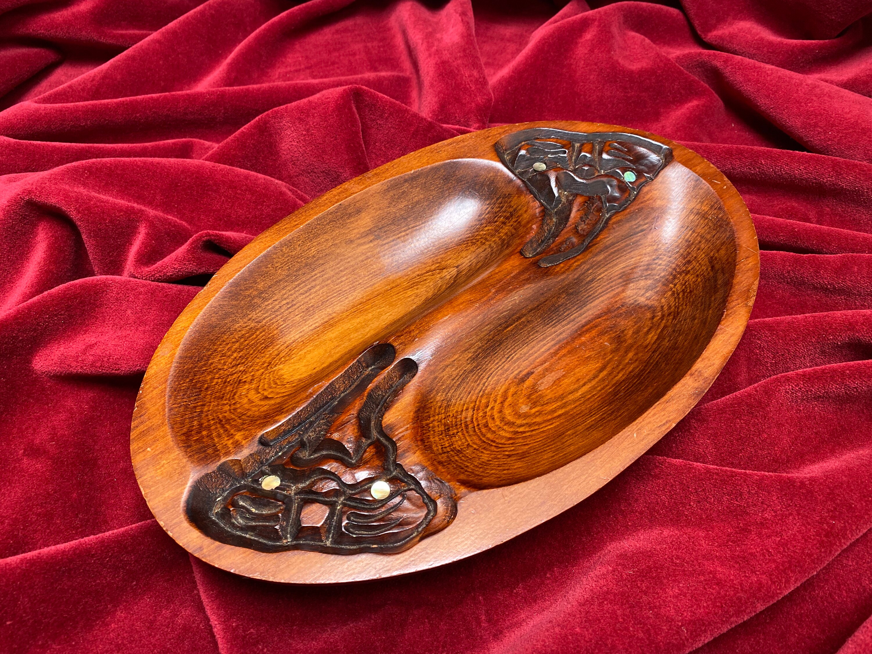 Hand Carved New Zealand Maori Wood Bowl With Paua abalone Shell Inlay ...