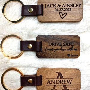 Personalized Wooden Engraved Keychain, Wood and Leather Custom Key ...