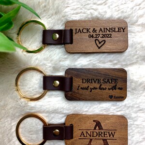 Personalized Wooden Engraved Keychain, Wood and Leather Custom Key ...