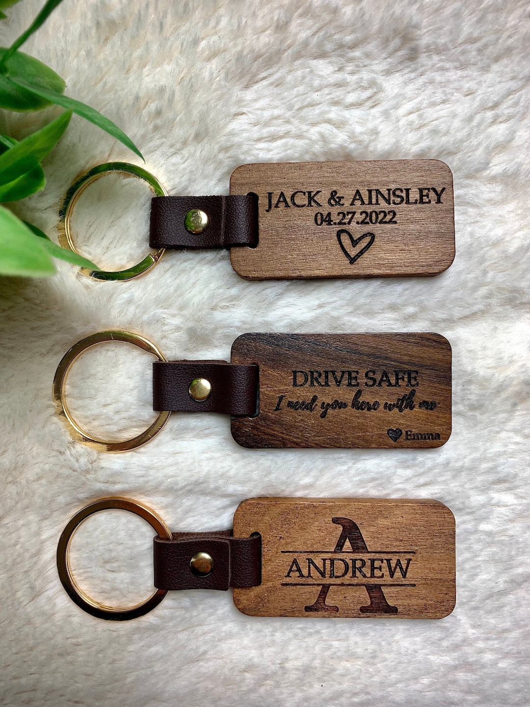 Personalized Wooden Engraved Keychain, Wood and Leather Custom Key ...