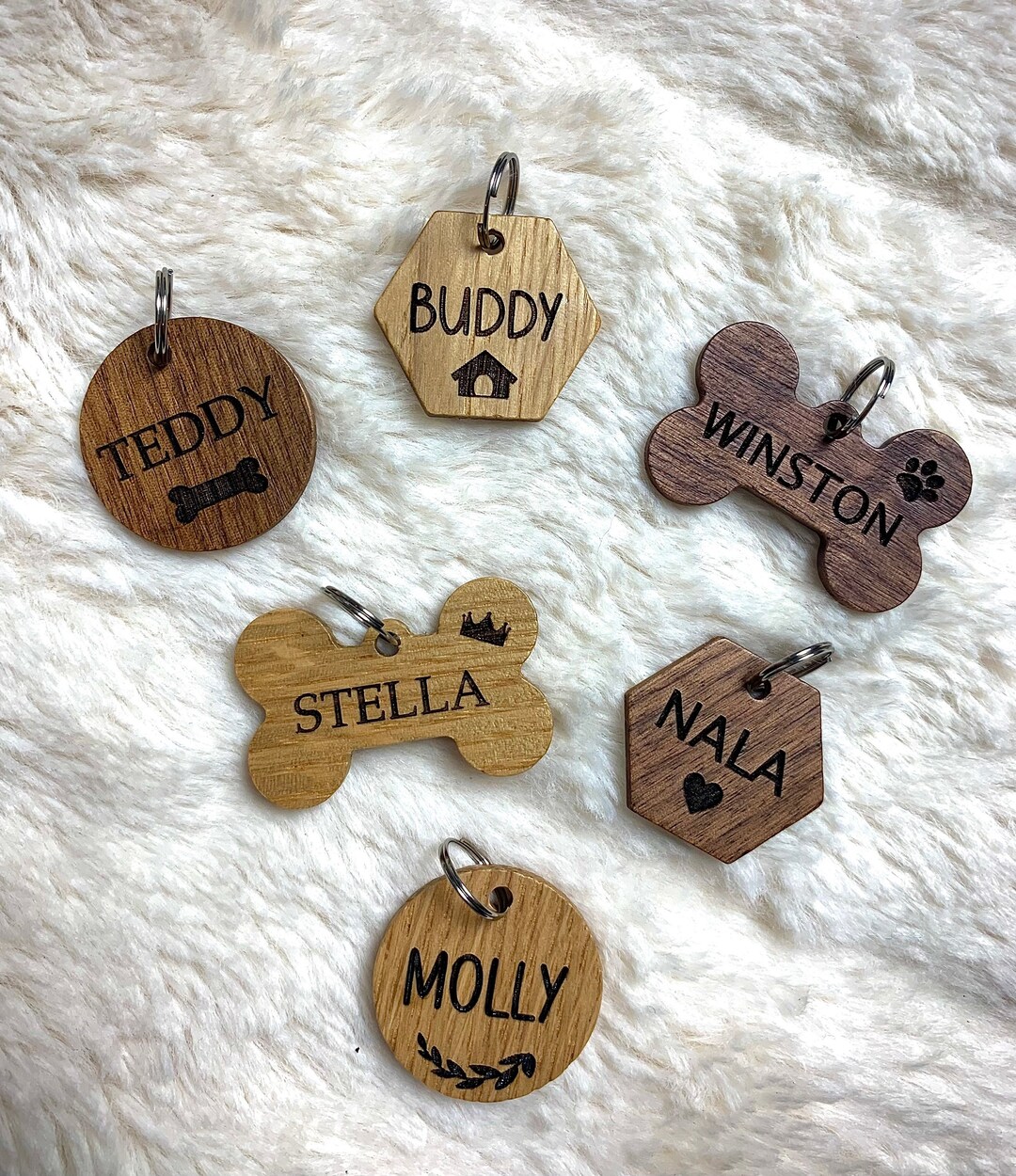 Personalized Wooden Dog Tag, Custom Engraved Natural Pet ID, Christmas ...