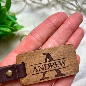 Personalized Wooden Engraved Keychain, Wood and Leather Custom Key ...