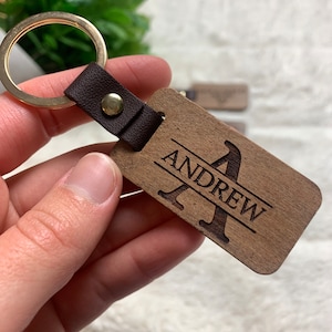 Personalized Wooden Engraved Keychain, Wood and Leather Custom Key ...