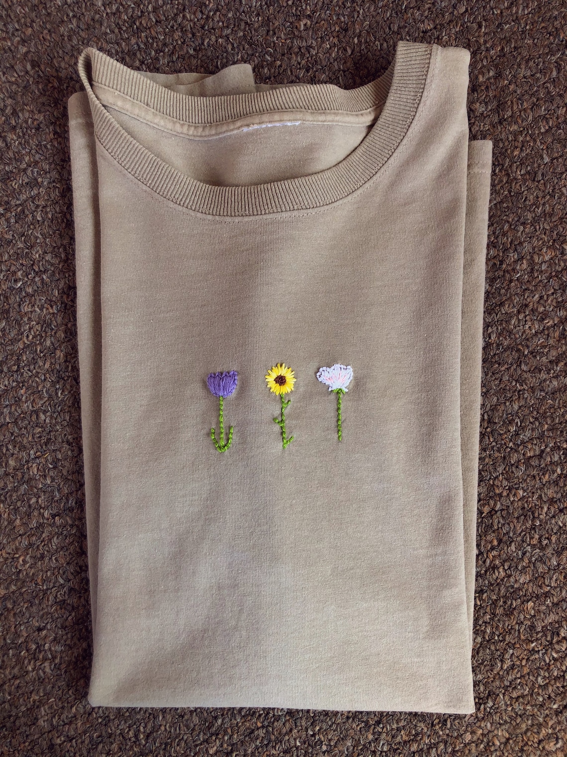 Embroidered Flower Shirt Hand Stitched T Shirt Etsy