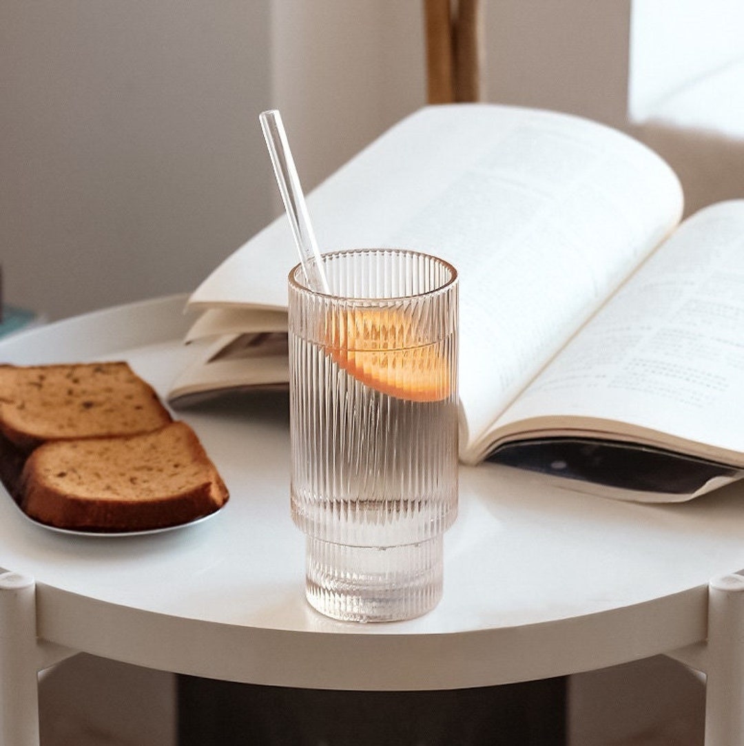 Ribbed Glass Cups, Transparent, Clear, Striped, Tea, Coffee, Beer, Heat ...