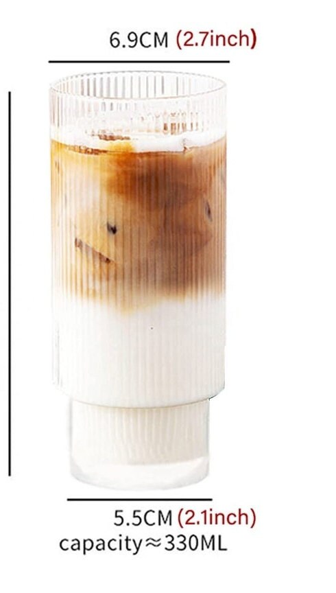 Ribbed Glass Cups Transparent Clear Striped Tea Coffee - Etsy