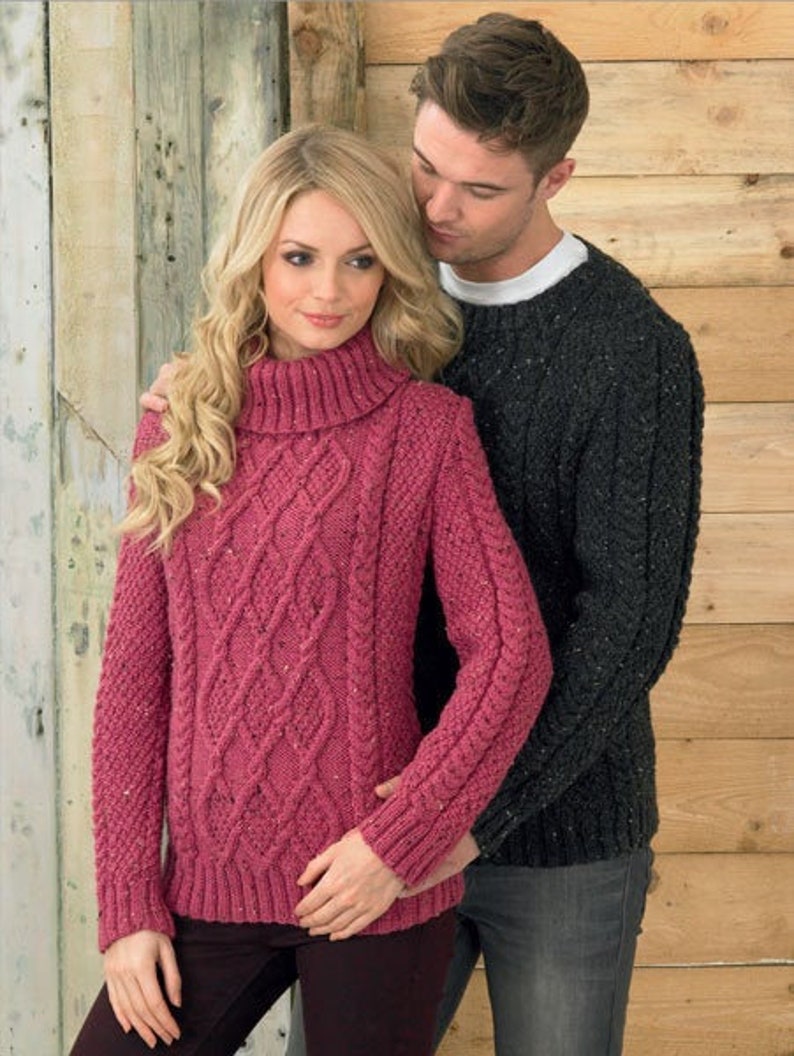 Knitting Pattern Rustic Aran Knit Ladies & Gents Sweaters by - Etsy