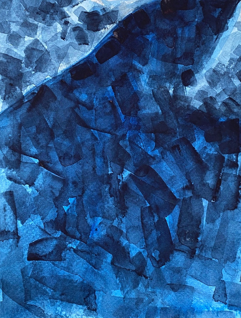 Monochrome Watercolor Painting Blue Painting Abstract Portrait | Etsy