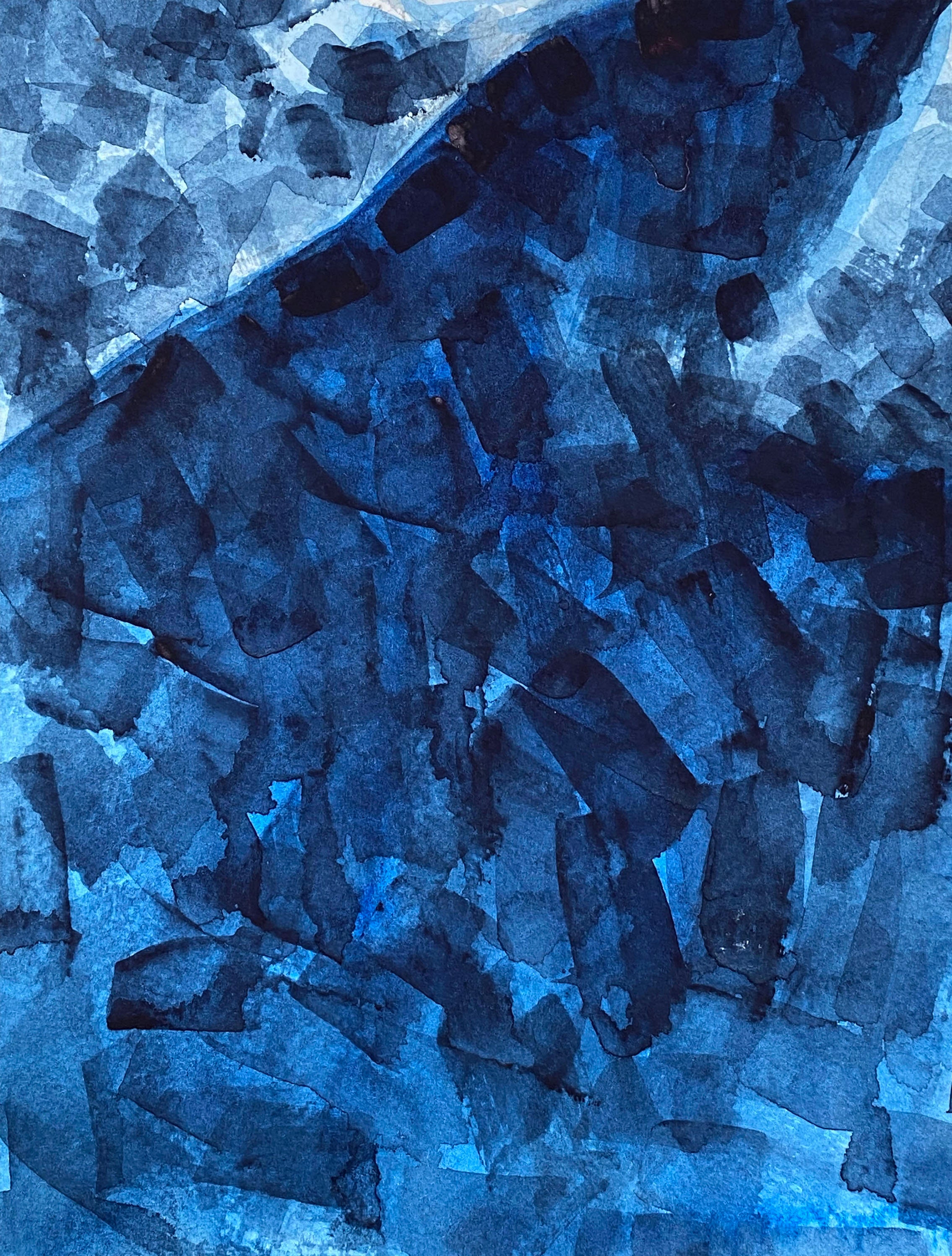 Monochrome Watercolor Painting Blue Painting Abstract Portrait of Girl ...