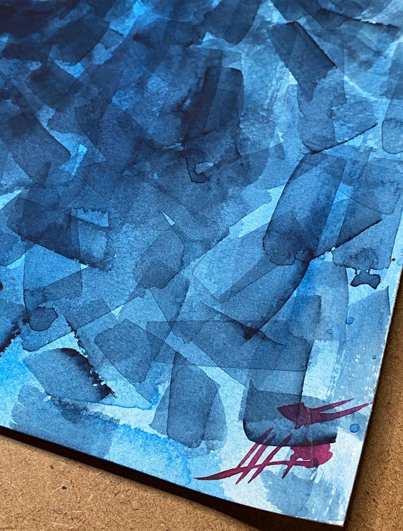 Monochrome Watercolor Painting Blue Painting Abstract Portrait | Etsy