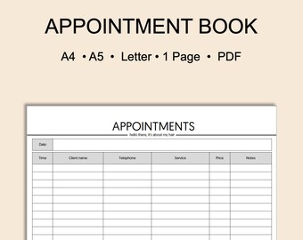 Appointments Book Pages 20 Minute Intervals Simple - Etsy