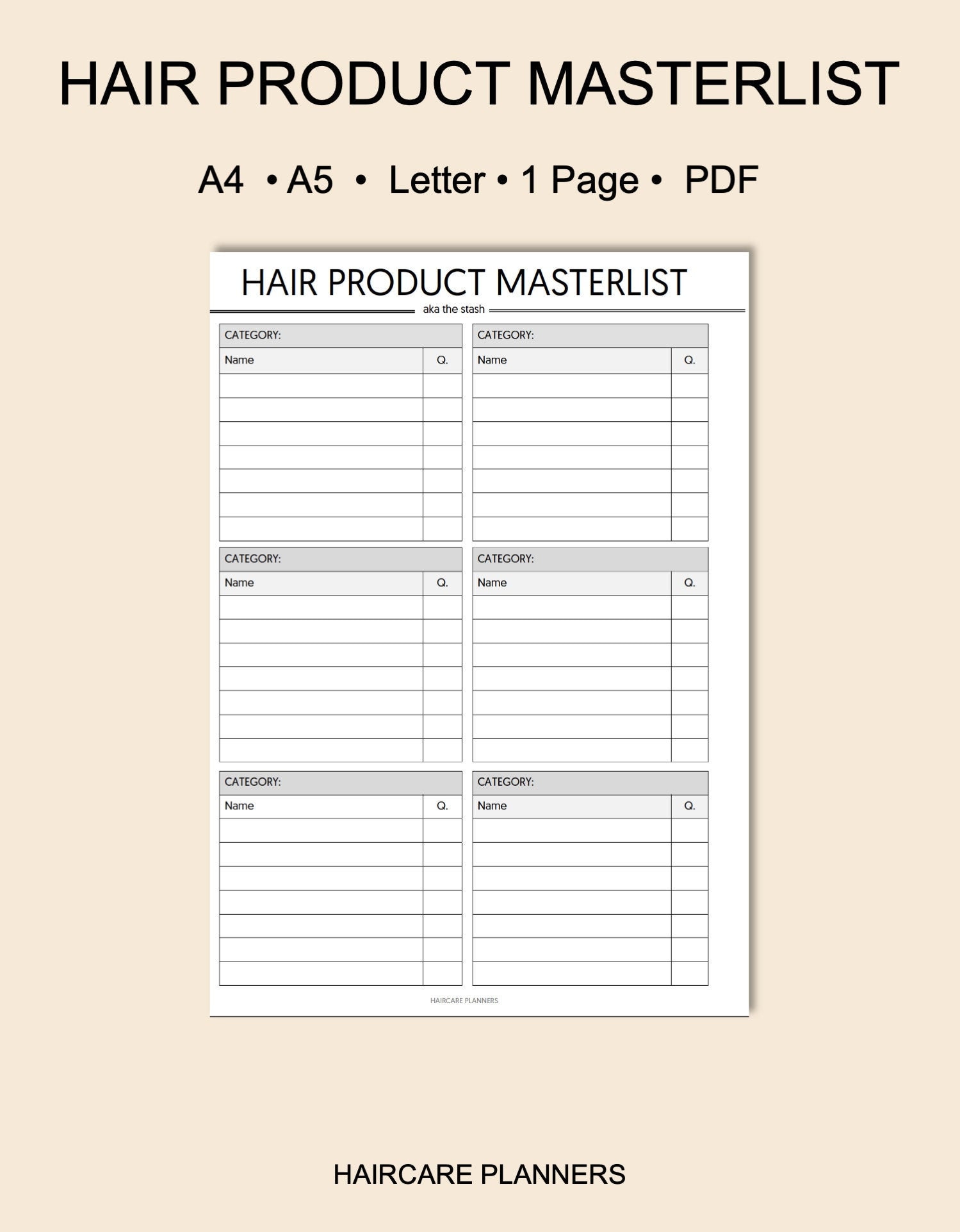 Hair Product Master List, Hair Product Organiser, Haircare Planner - Etsy