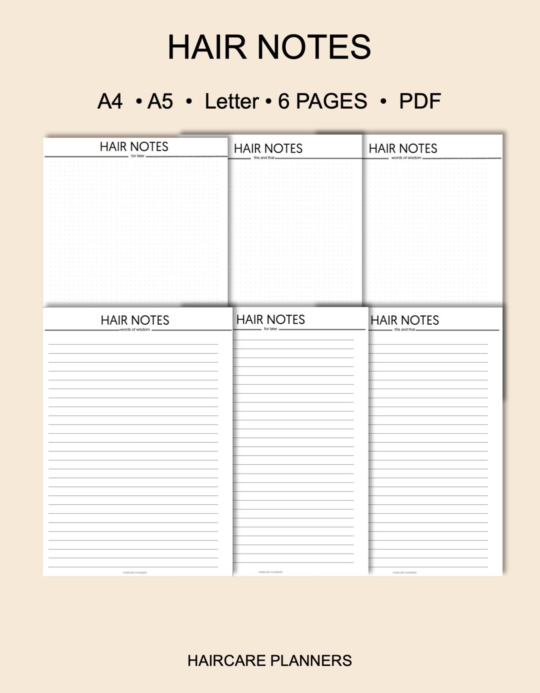 Hair Notes, Printable Notes, Hair Planner, Haircare Planner - Etsy