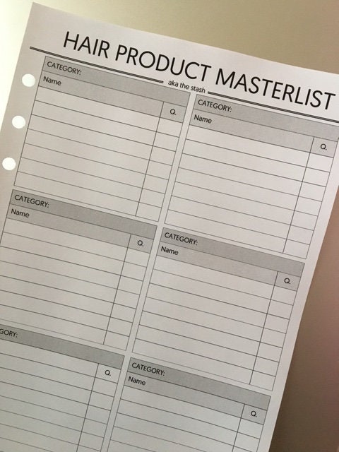 Hair Product Master List, Hair Product Organiser, Haircare Planner - Etsy