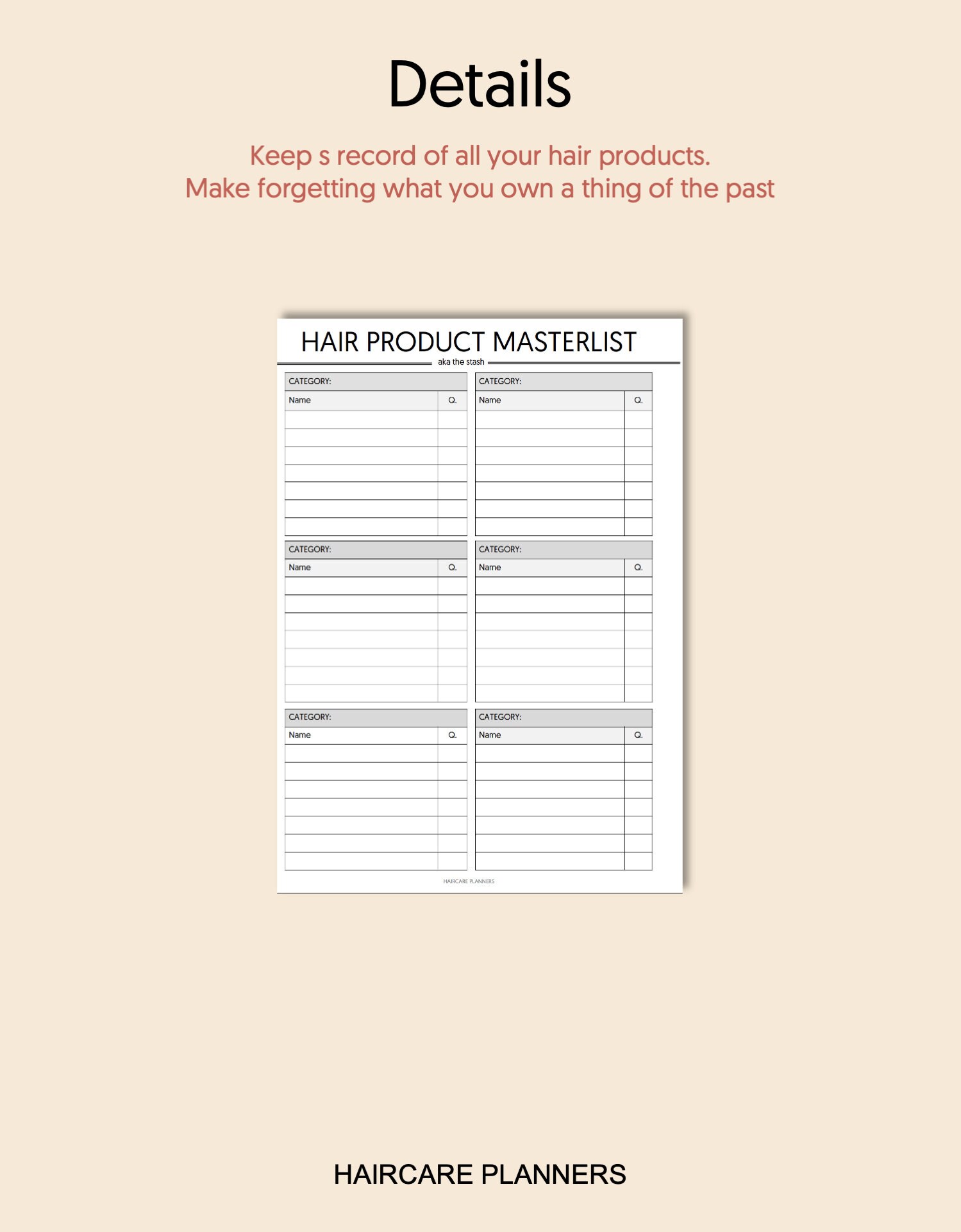 Hair Product Master List, Hair Product Organiser, Haircare Planner - Etsy
