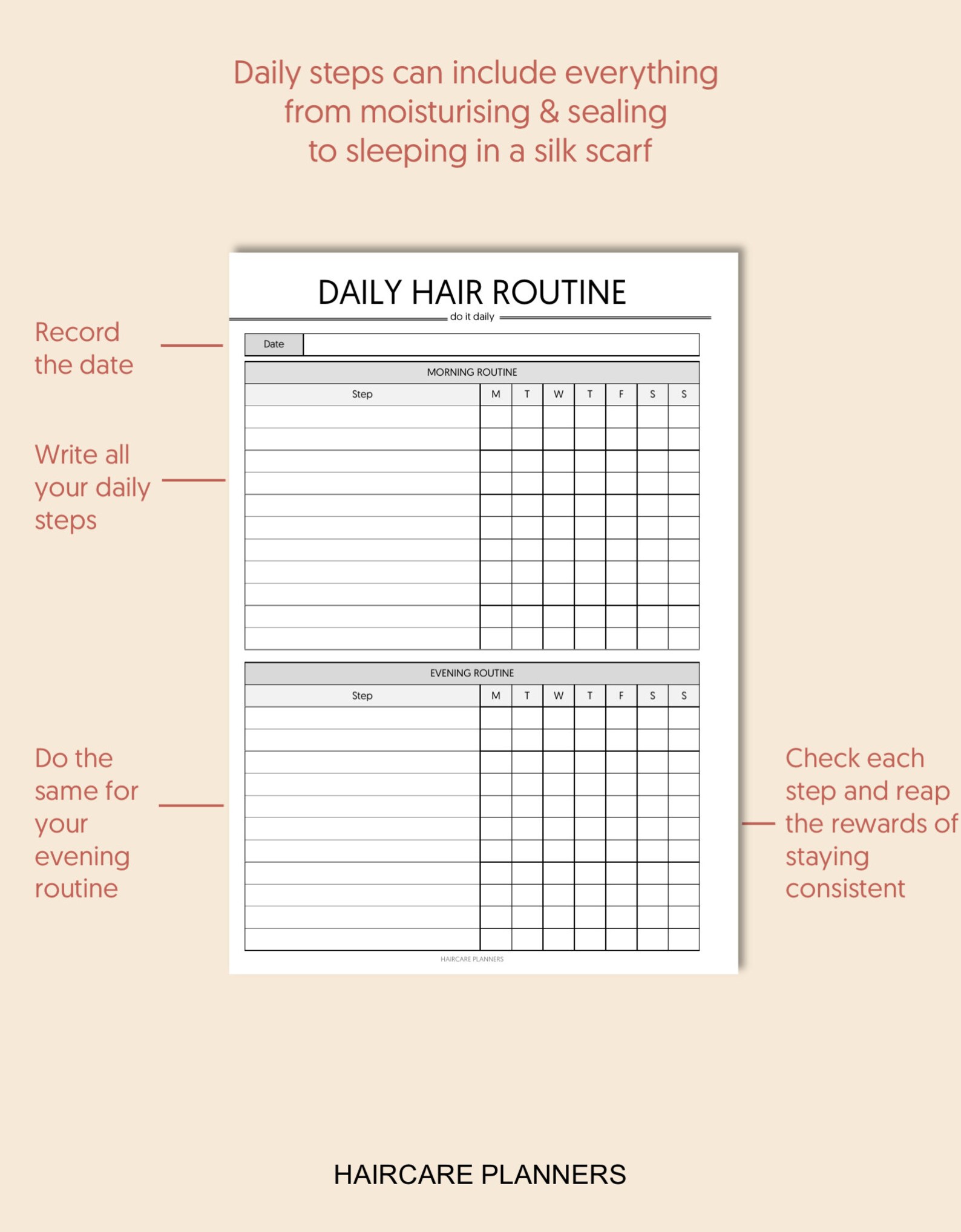 Daily Hair Routine, Daily Hair Regimen, Daily Tracker, Haircare Planner ...