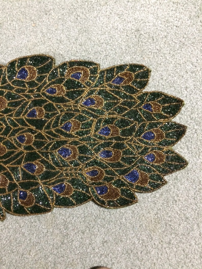 Peacock Beaded Table Centerpiece Vintage Handmade Table Runner Mid Century - Etsy