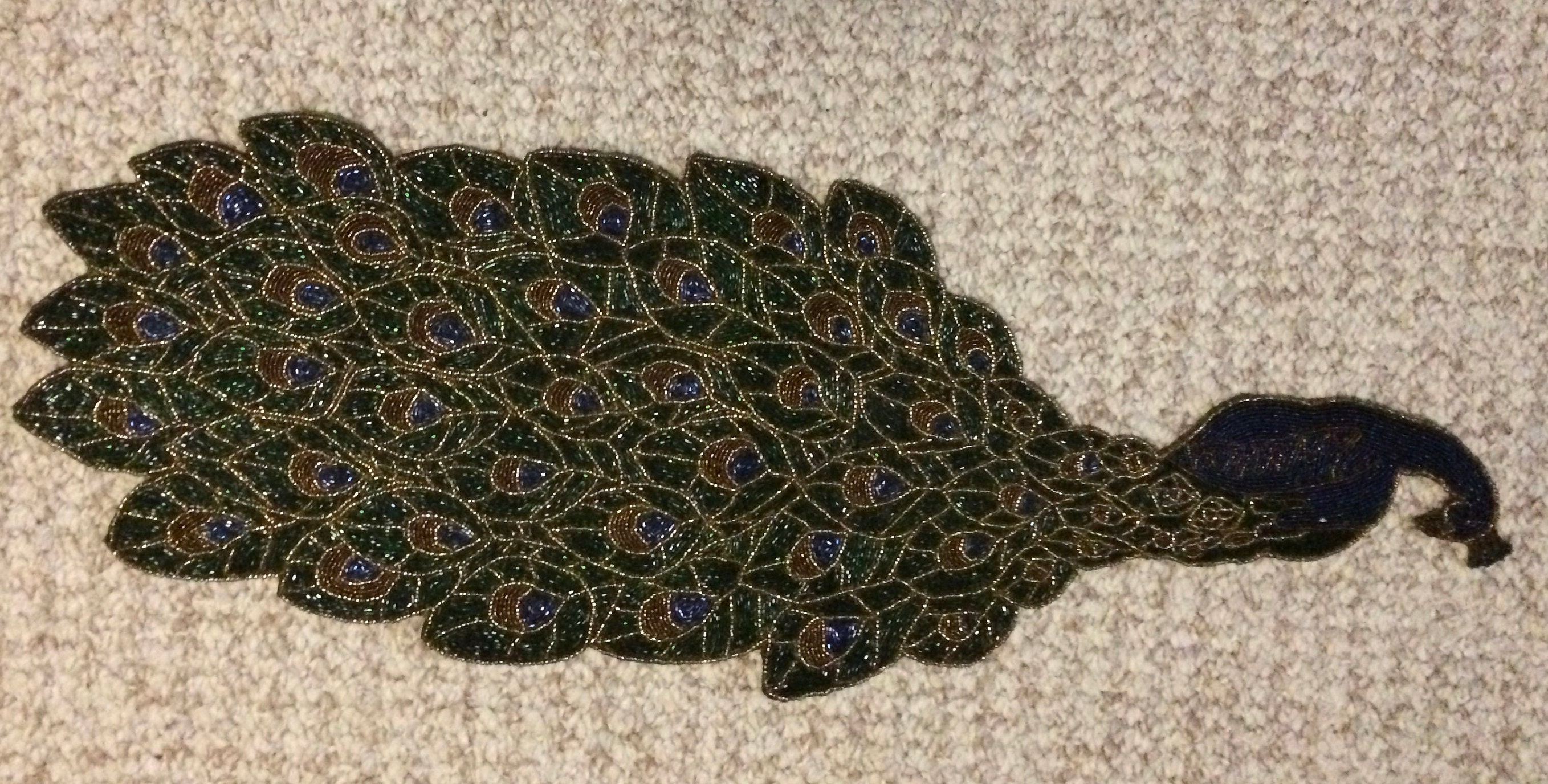 Peacock Beaded Table Centerpiece Vintage Handmade Table Runner Mid ...