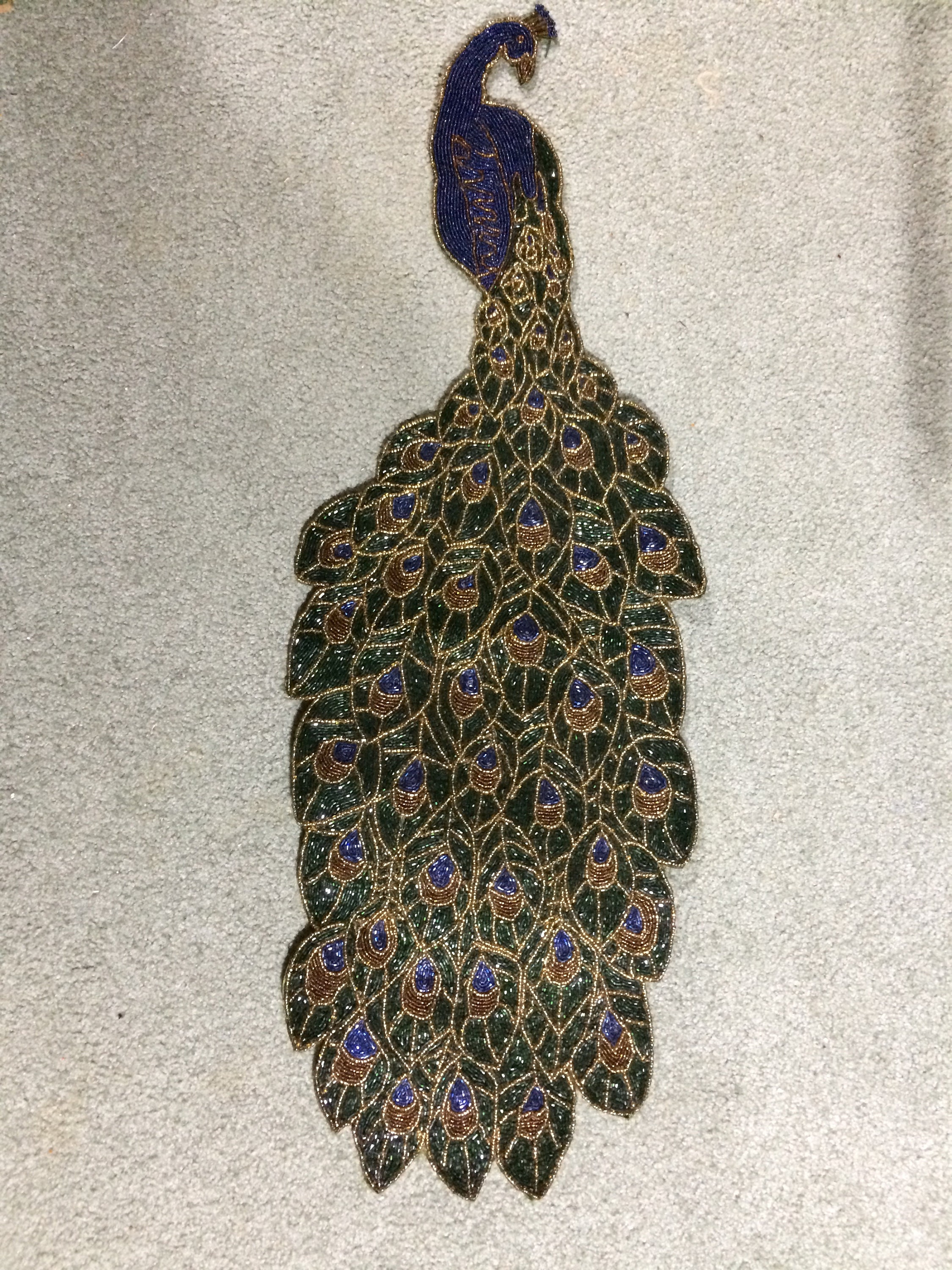 Peacock Beaded Table Centerpiece Vintage Handmade Table Runner Mid ...