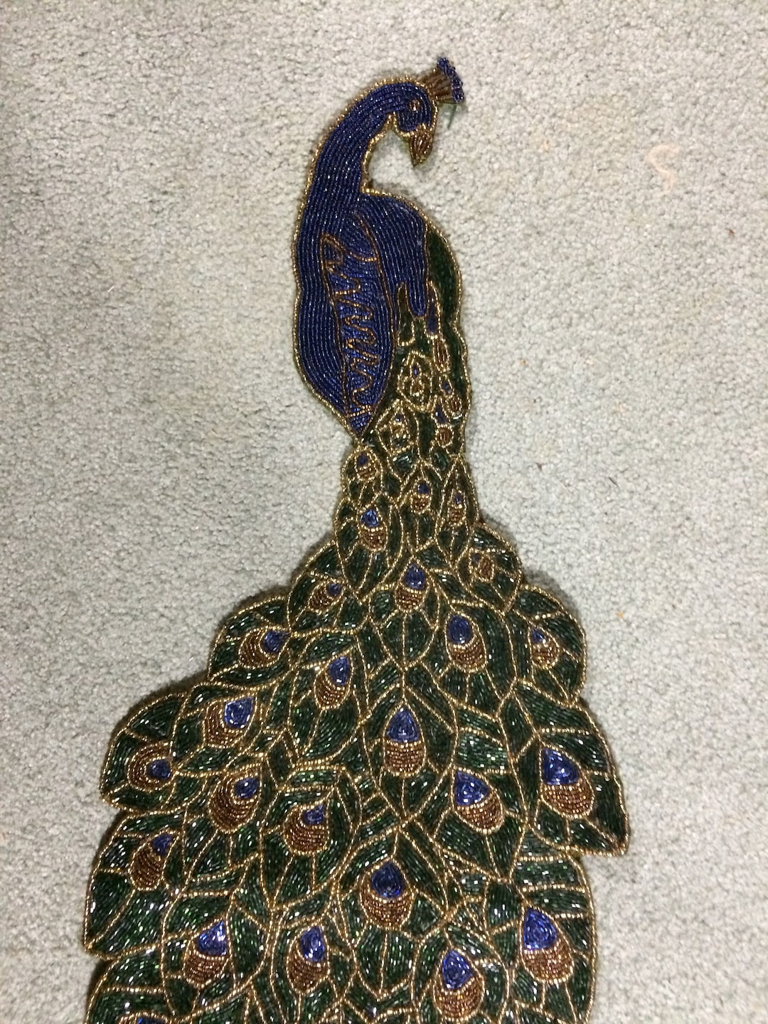 Peacock Beaded Table Centerpiece Vintage Handmade Table Runner Mid ...