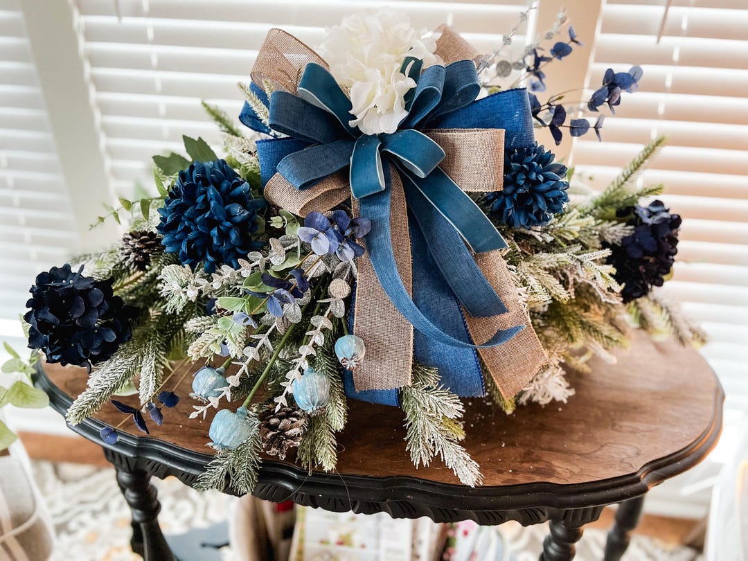 Winter Cemetery Flowers/ Blue Cemetery Arrangements/ Headstone Flowers ...