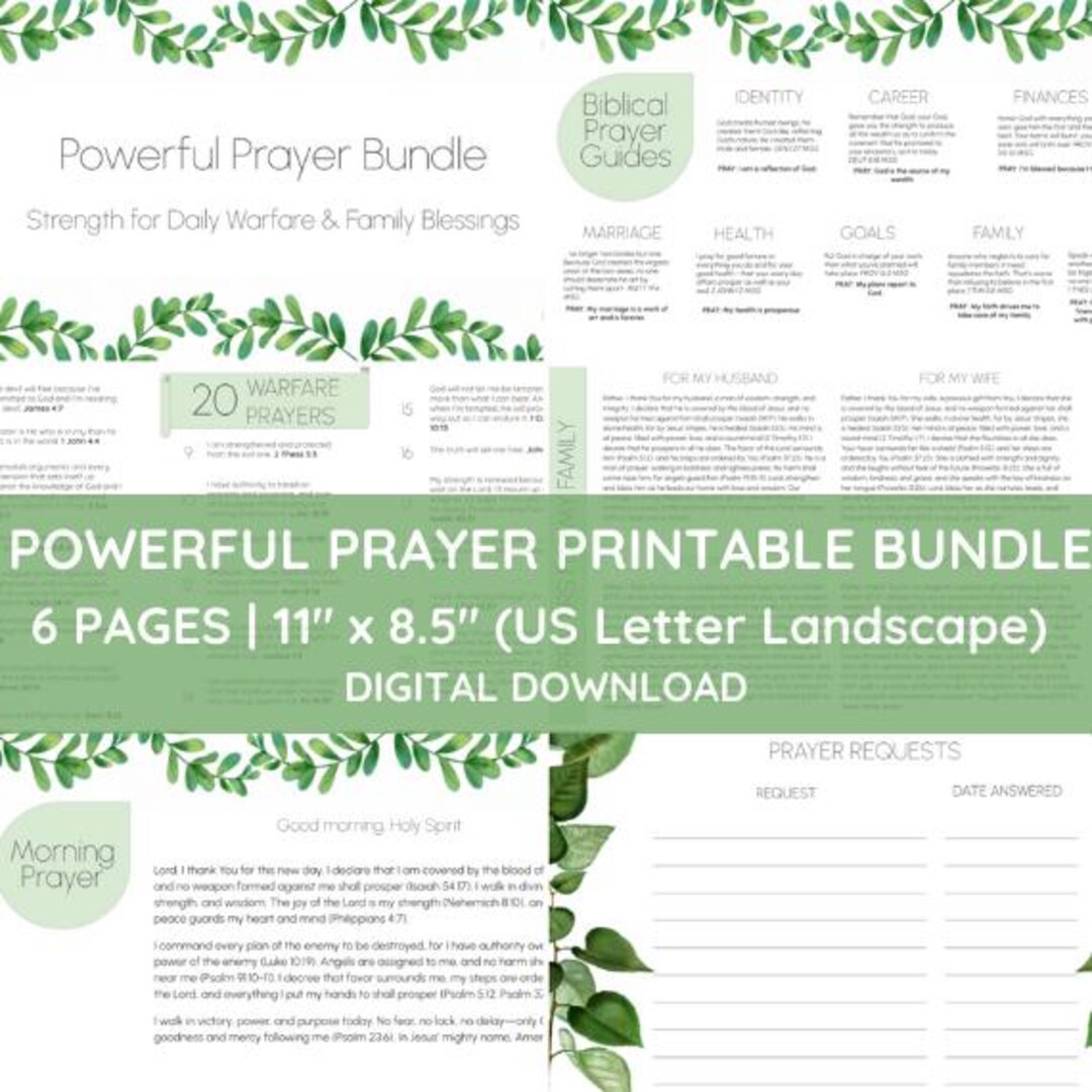 Prayer Bundle Printable | Christian Warfare Prayers | Family Prayers ...