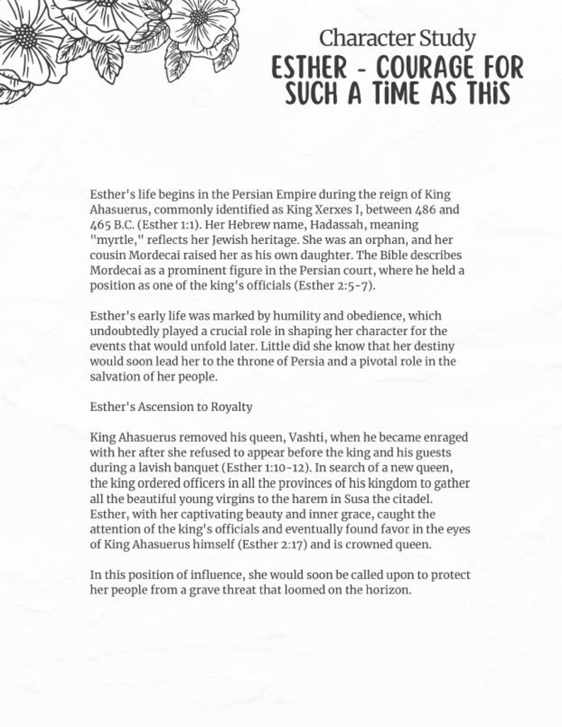 Printable Esther Bible Lesson for Christian Bible Study, Sunday School ...