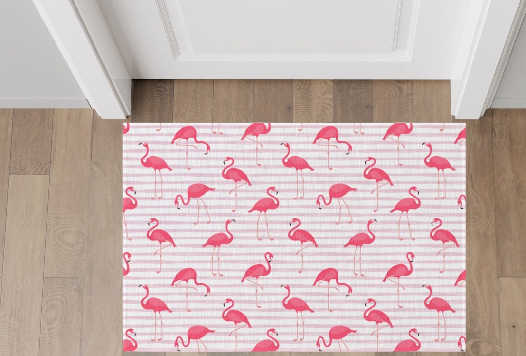 Door Mat Light Pink Flamingo Door Mat Indoor / Outdoor Rug Spring or ...
