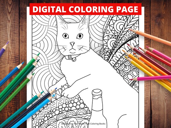 PRINTABLE Cat Coloring Book Page Digital Coloring Page for | Etsy