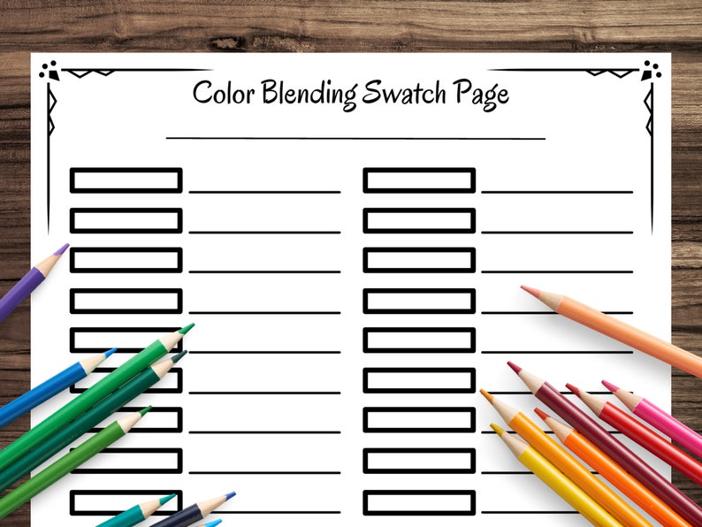 PRINTABLE Blank Color Chart 34 Color Blending Swatch Page for Gel Pens ...