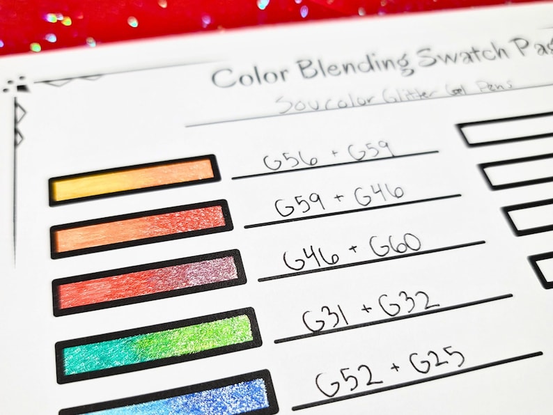 PRINTABLE Blank Color Chart 34 Color Blending Swatch Page for Gel Pens ...