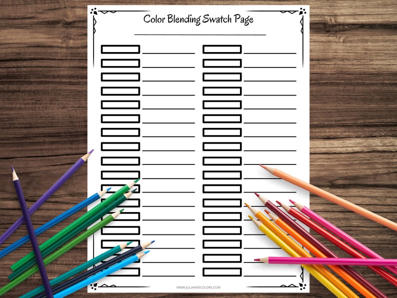 PRINTABLE Blank Color Chart 34 Color Blending Swatch Page for Gel Pens ...