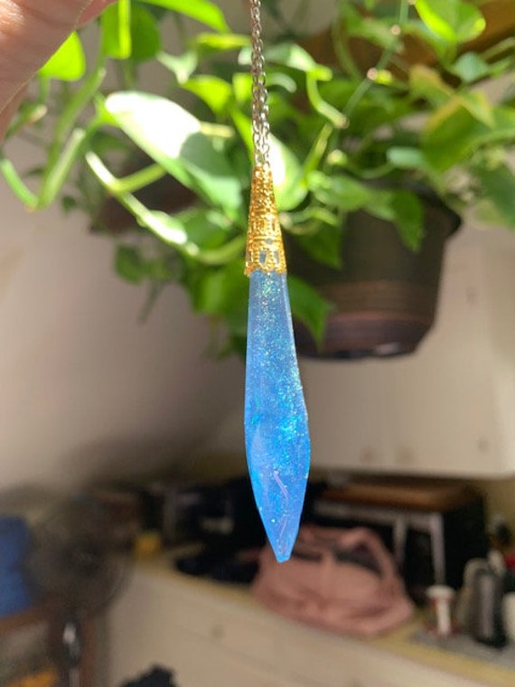 Blue Glitter Crystal on Chain - Etsy