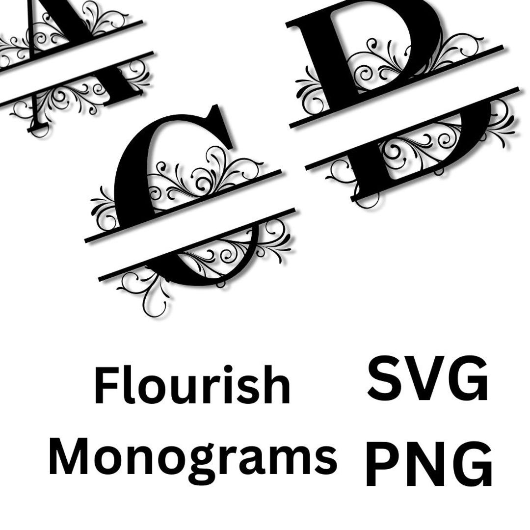 Flourish Monograms - SVG PNG JPG Pdf - Crafting and Cutting - Etsy