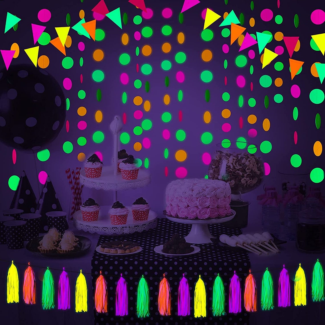 Neon Party Set/black Light Reactive Decorations/glow Party - Etsy