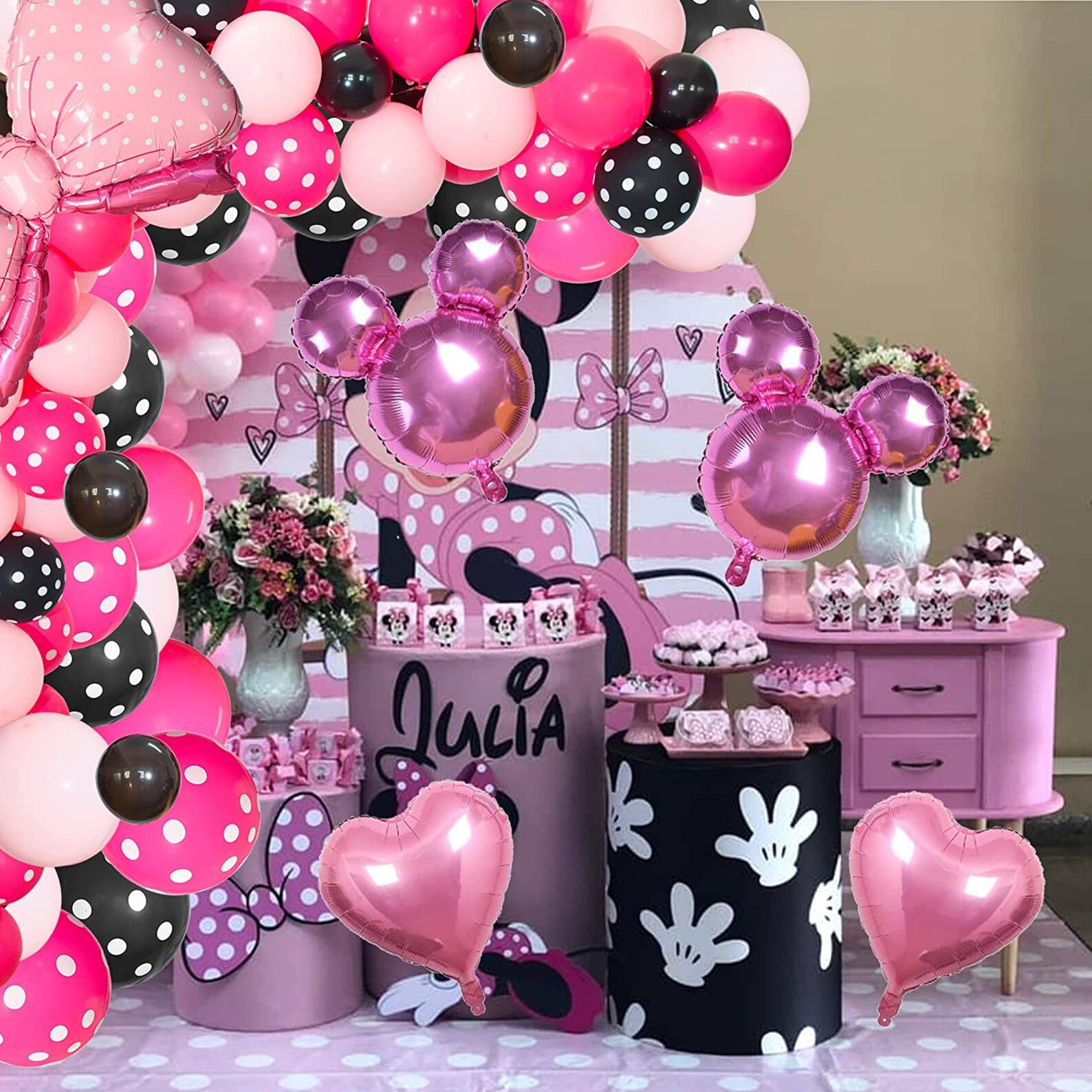 Minnie Theme Balloon Garland Kit/116 Pcs Pink, Black ,polka Dot Balloon ...