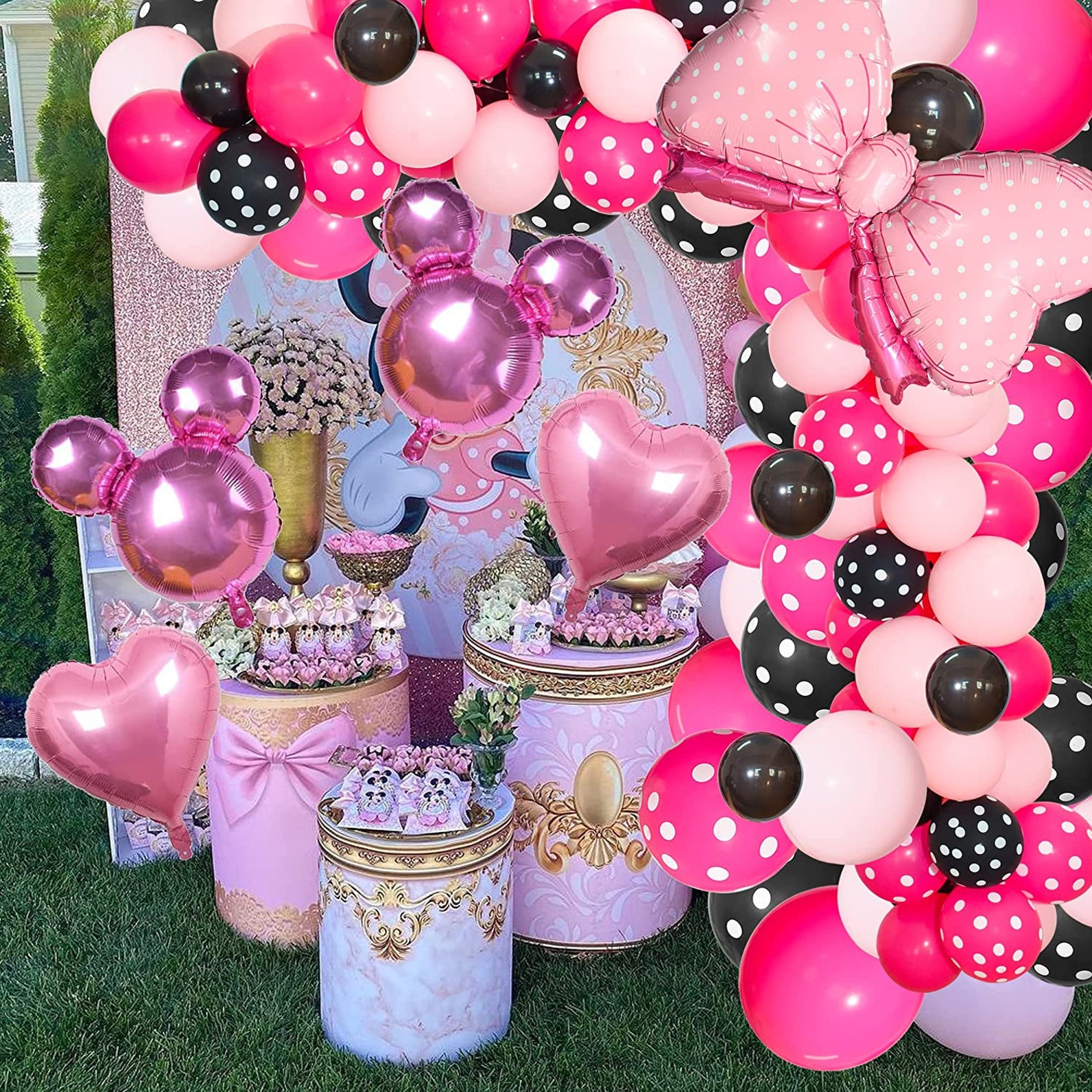 Minnie Theme Balloon Garland Kit/116 Pcs Pink, Black ,polka Dot Balloon ...