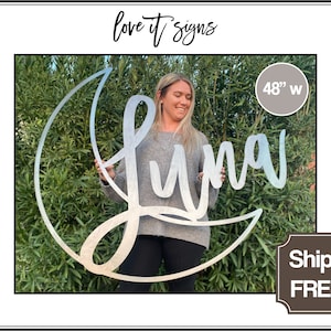 Personalized Moon Metal Sign, Custom Metal Name, Name, Rustic, Modern ...