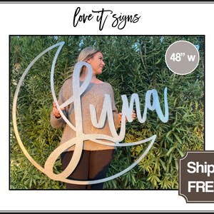 Personalized Moon Metal Sign, Custom Metal Name, Name, Rustic, Modern ...