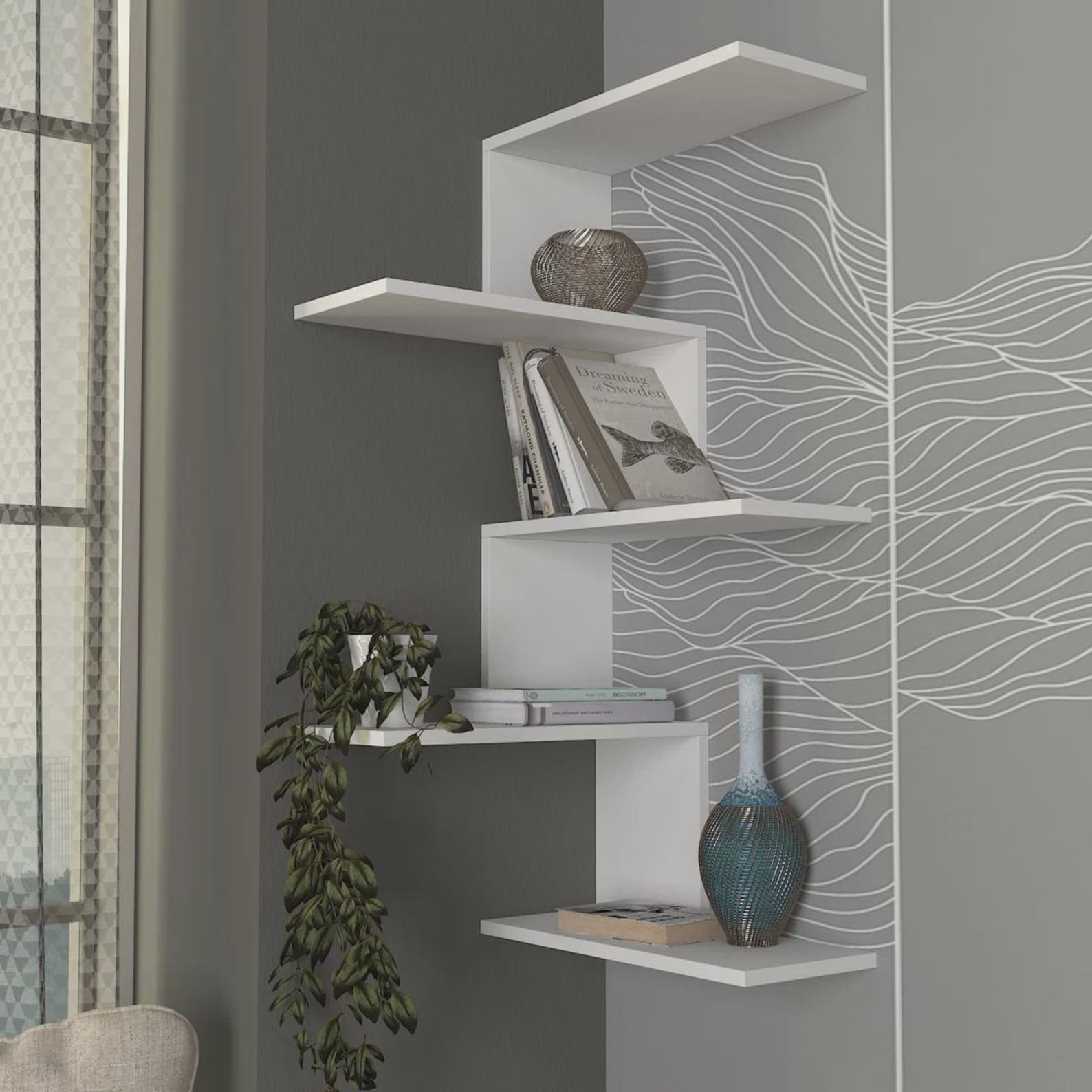 Corner Shelf Bookcase: Decorative Wall Mounted Display, Book Nooks ...